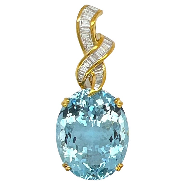 47 Carat Oval Aquamarine Diamond 18 Karat Yellow Gold Pendant Enhancer ...