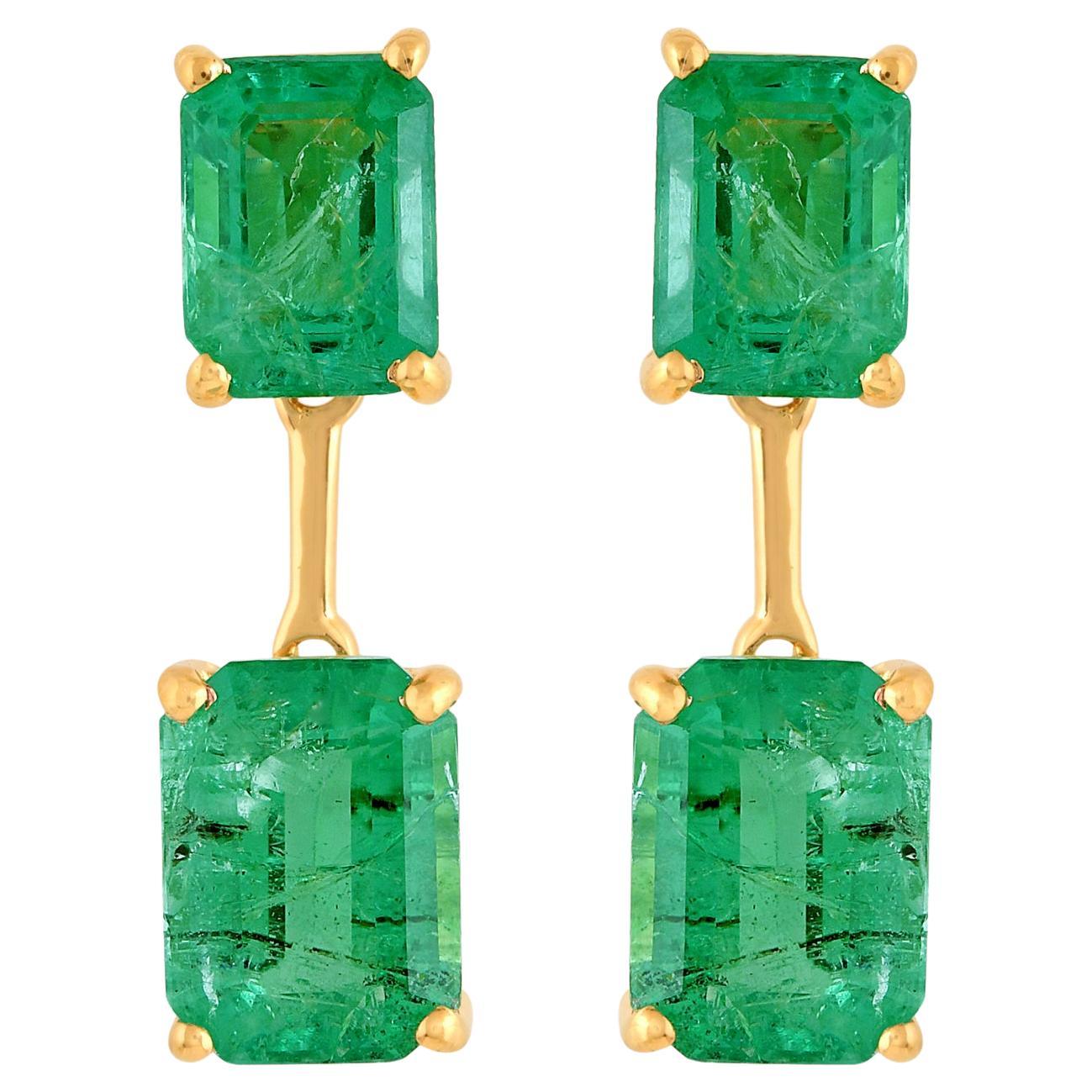 Octagon Emerald Gemstone Stud Earrings Diamond Solid 18k Yellow Gold ...