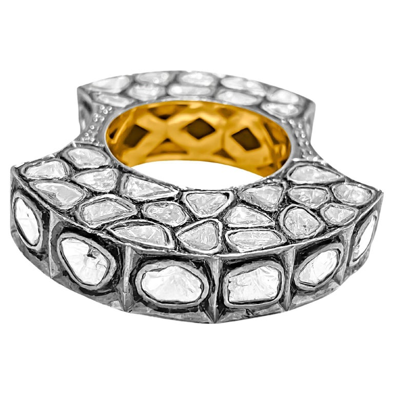 4.70ct Rose Cut Diamond Pave, 14K Gold Ring For Sale at 1stDibs