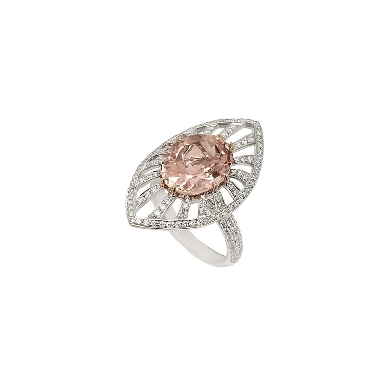 4.70cts Natural Peach Morganite and Diamond Ring in 18k White Gold For ...