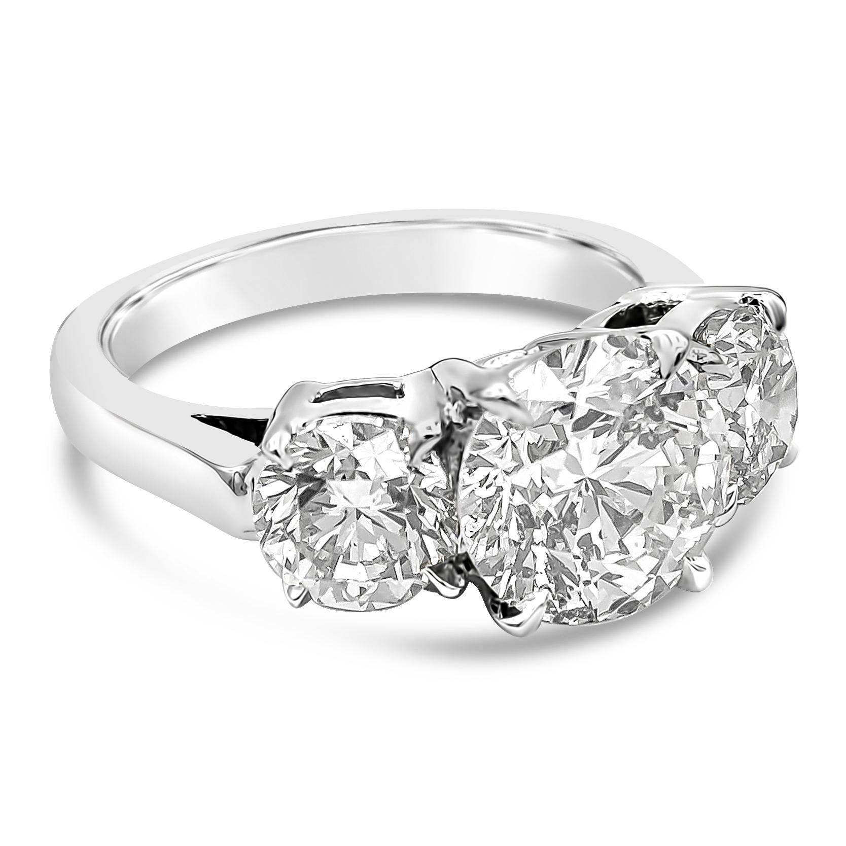 4.71 Carats Total Round Cut Diamond Three-Stone Engagement Ring For ...