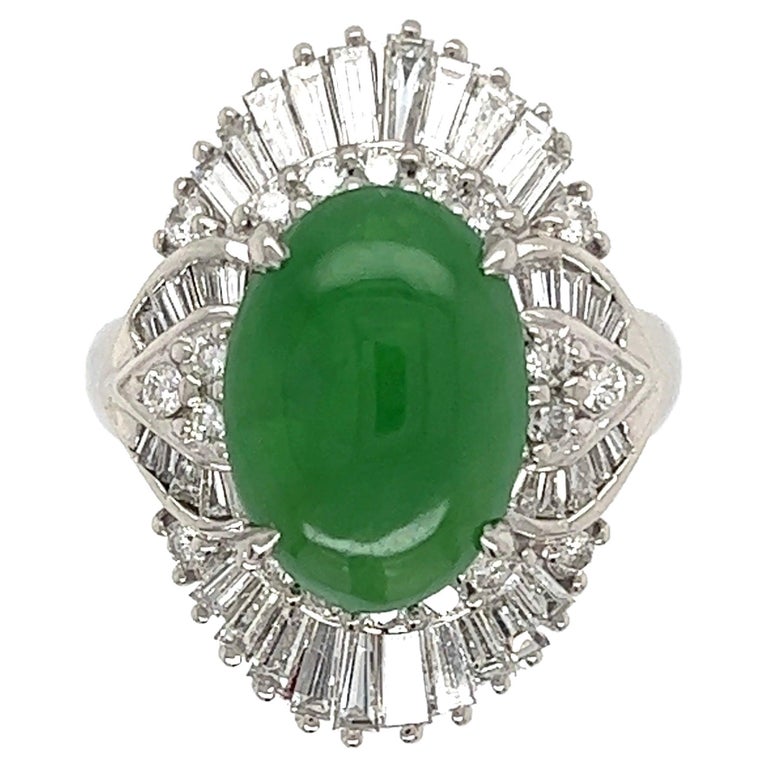 4.72 Carat Jadeite Jade and Diamond Platinum Ring Estate Fine Jewelry ...