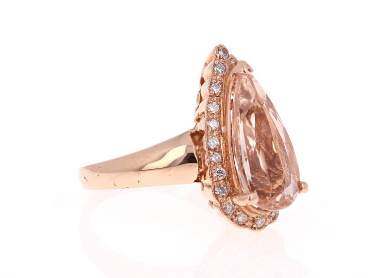 4.72 Carat Pear Cut Morganite Diamond 14 Karat Rose Gold Ring For Sale ...