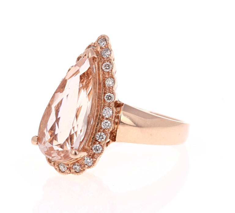 4.72 Carat Pear Cut Morganite Diamond 14 Karat Rose Gold Ring For Sale ...