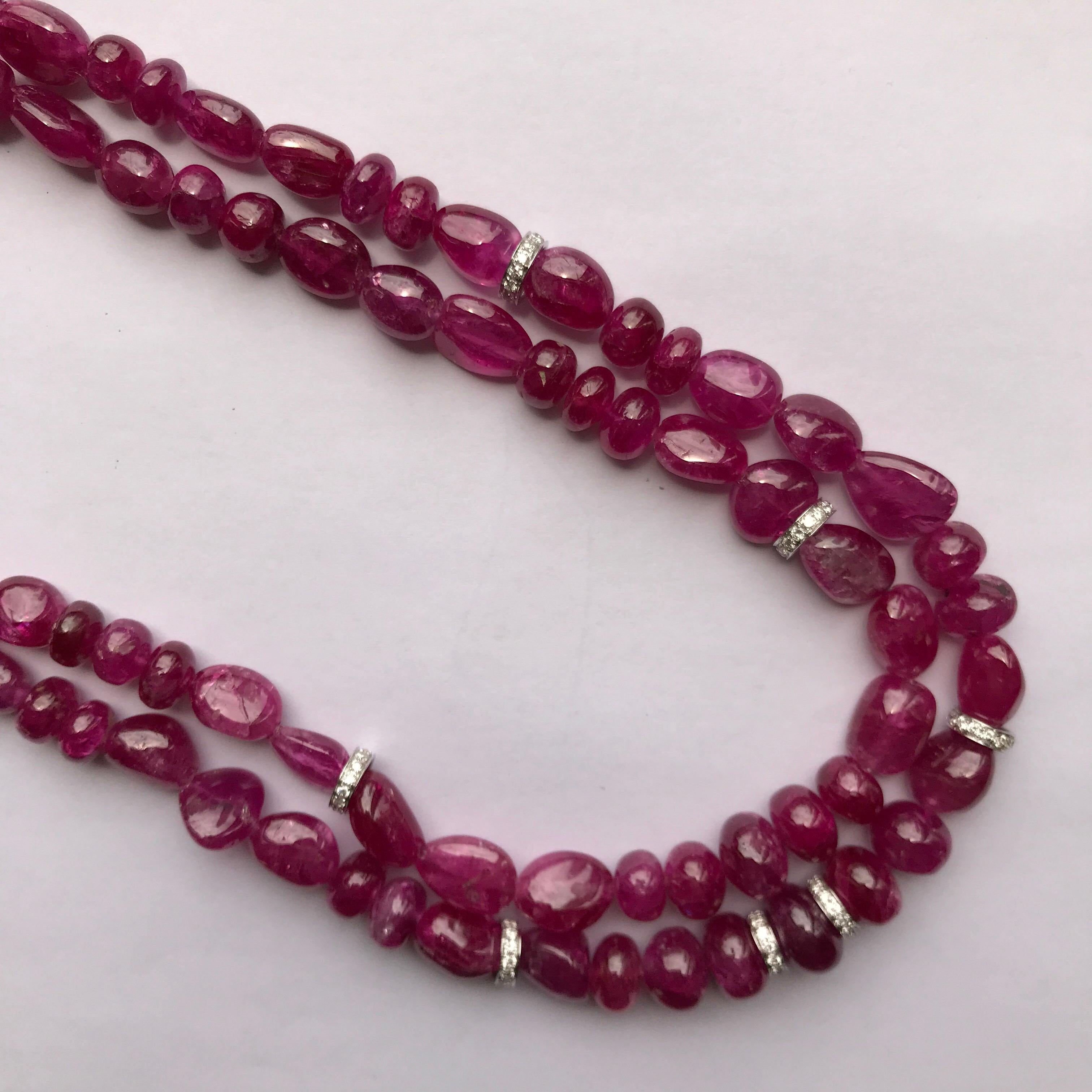 475 Carat Natural Burmese Ruby Beads Multi Strand Necklace For Sale at ...