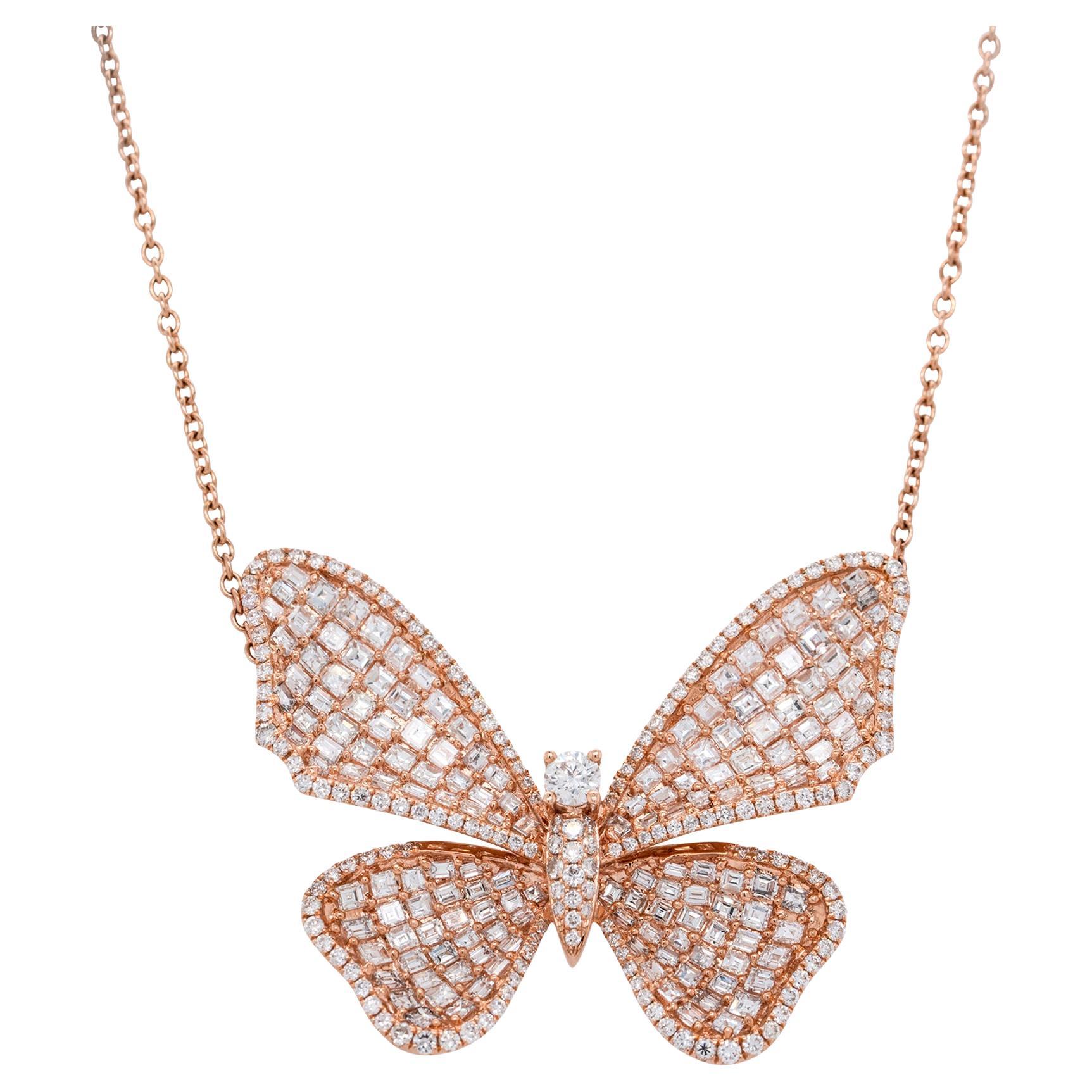 Diamond Butterfly Chain Necklace For Sale at 1stDibs