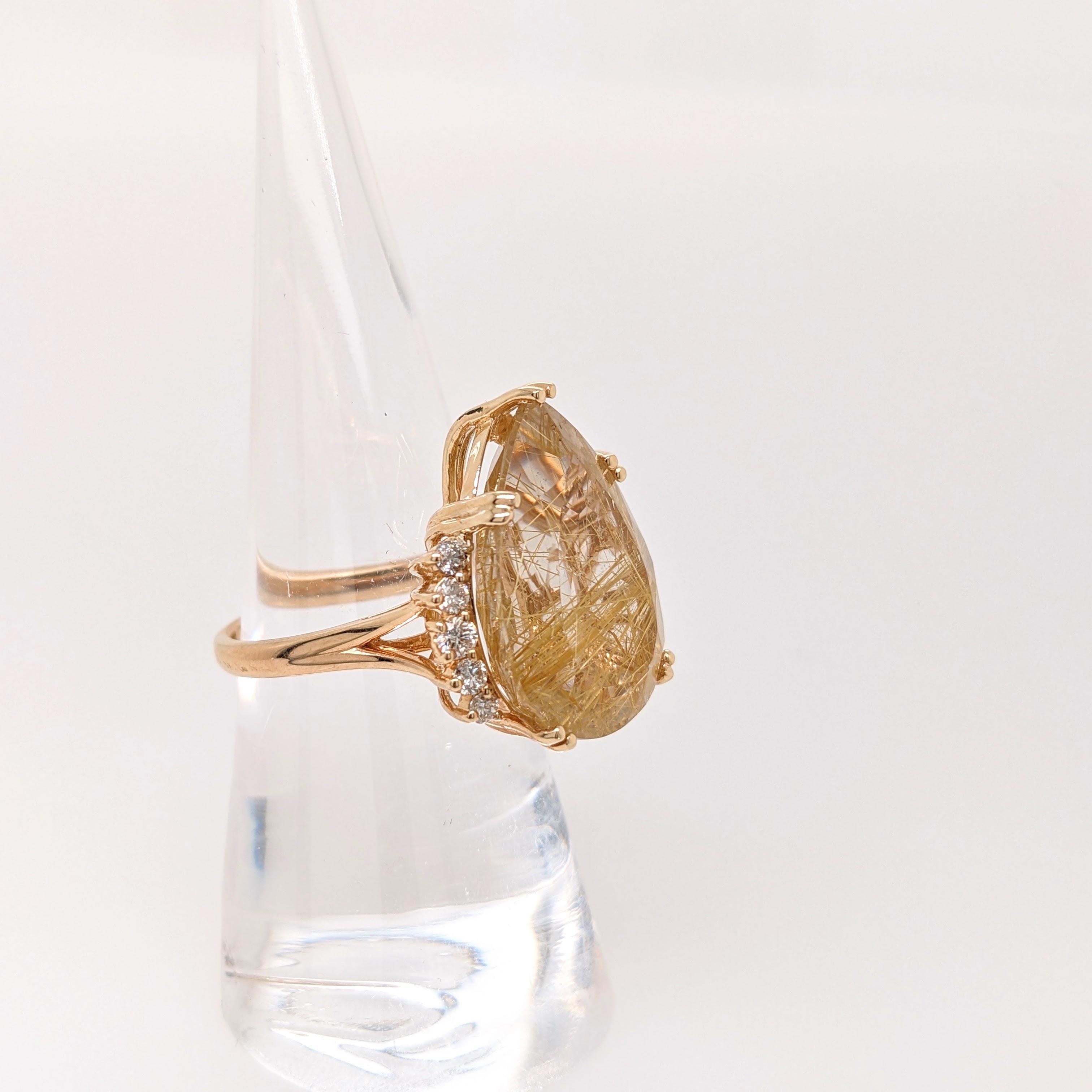 4.7ct Rutilated Quartz Ring w Earth Mined Diamonds in Solid 14K Gold ...