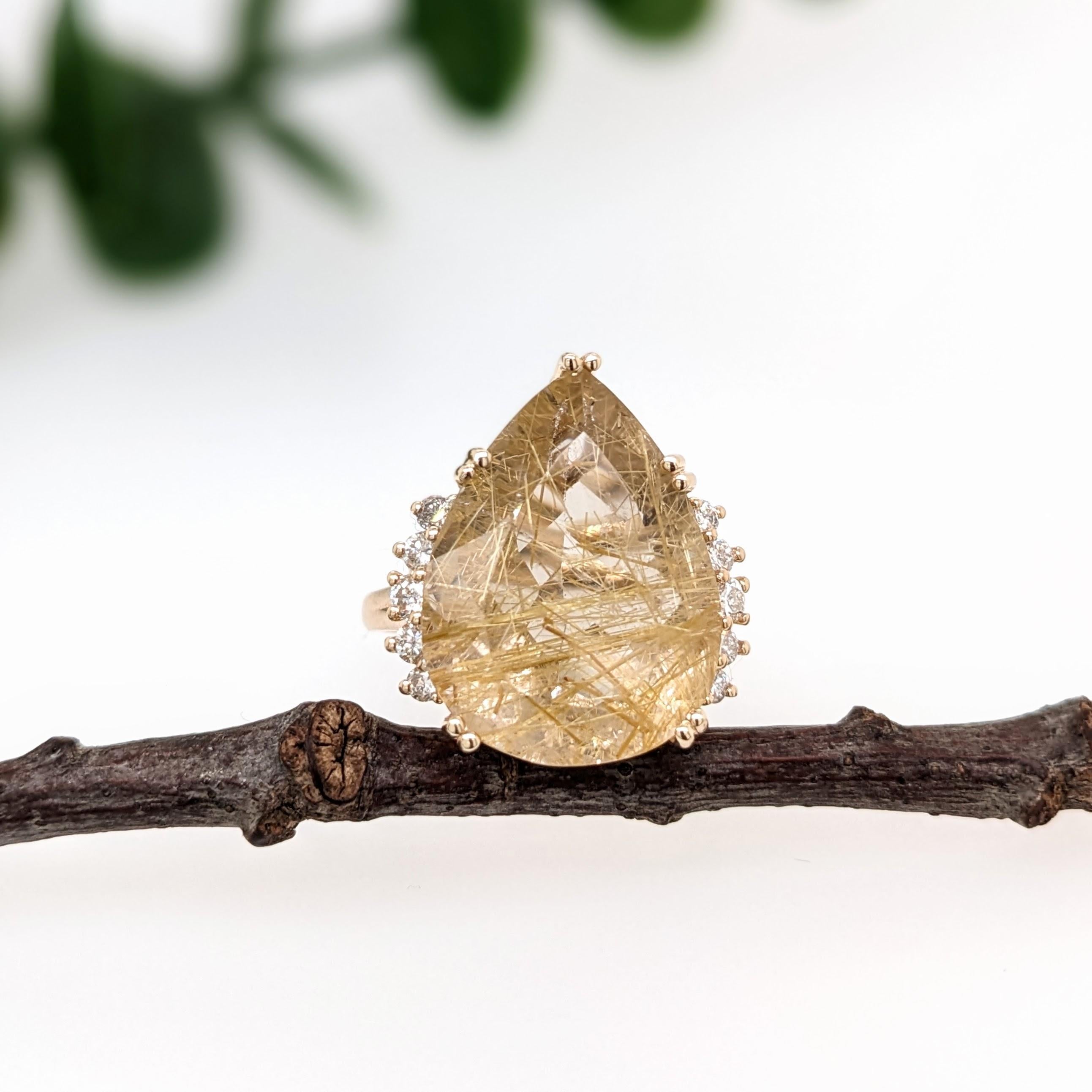 4.7ct Rutilated Quartz Ring w Earth Mined Diamonds in Solid 14K Gold ...
