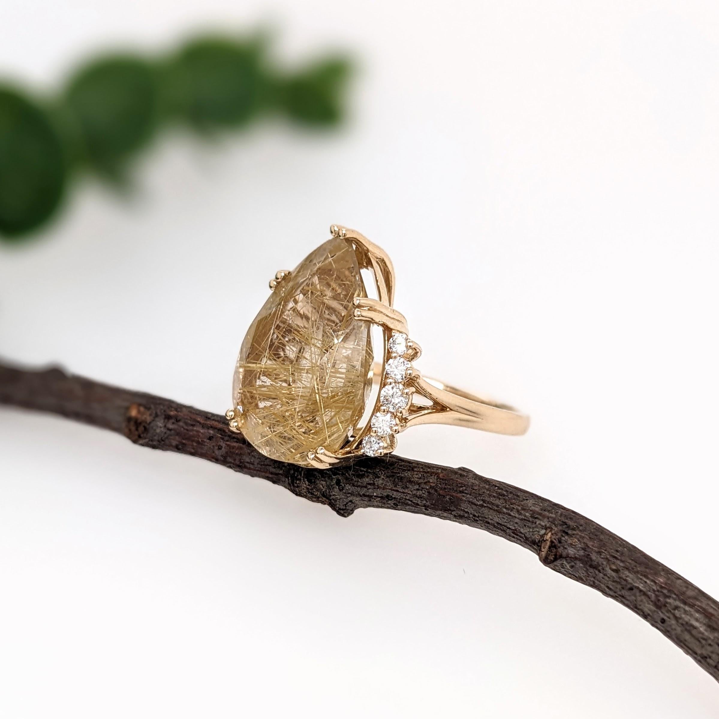 4.7ct Rutilated Quartz Ring w Earth Mined Diamonds in Solid 14K Gold ...