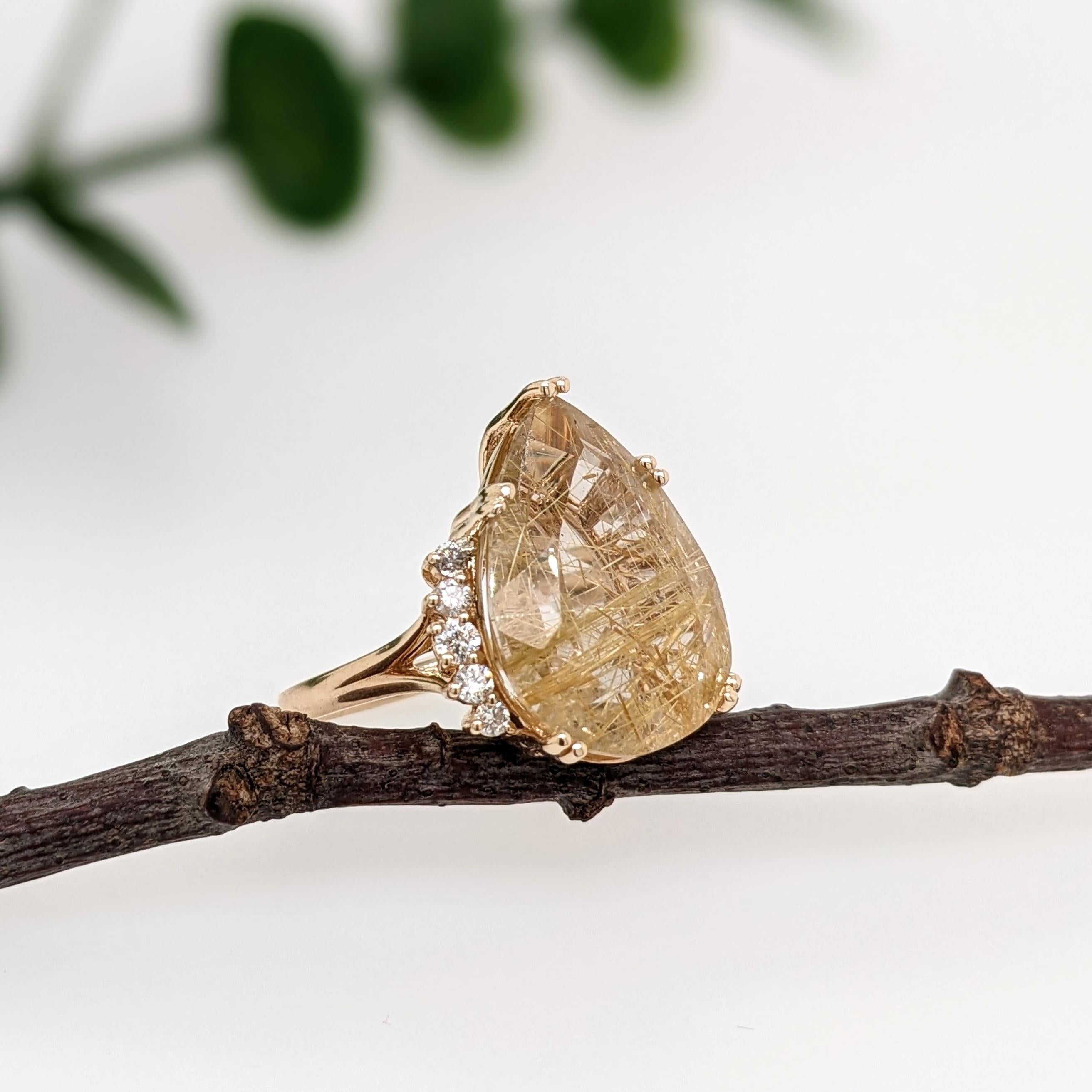 4.7ct Rutilated Quartz Ring w Earth Mined Diamonds in Solid 14K Gold ...