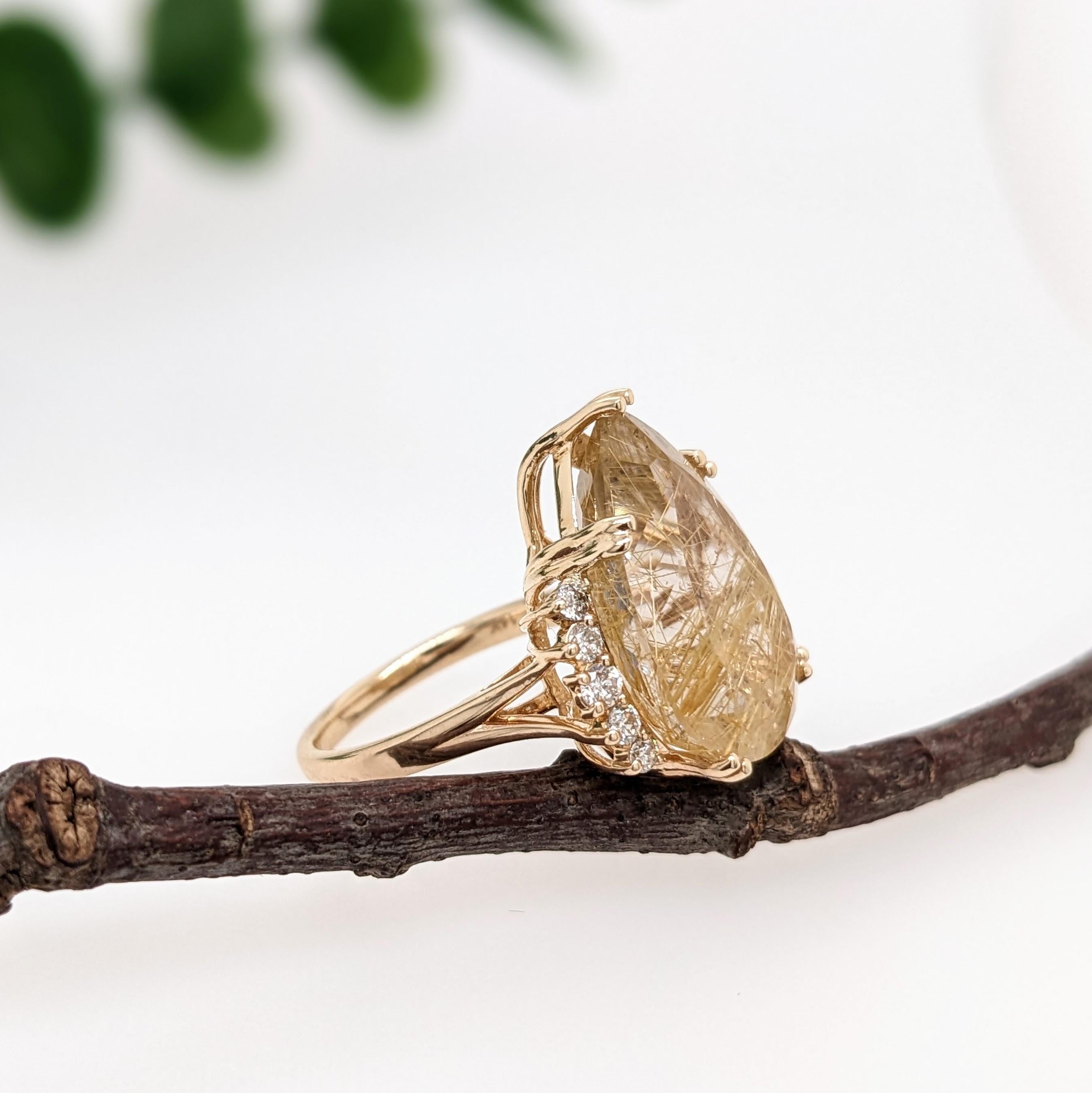 4.7ct Rutilated Quartz Ring w Earth Mined Diamonds in Solid 14K Gold ...
