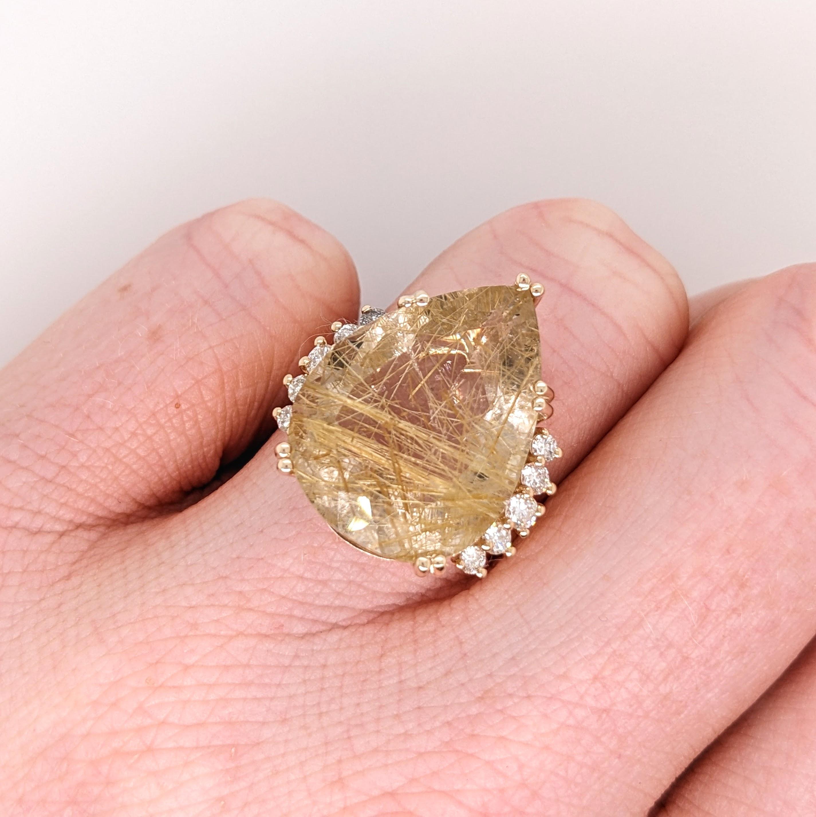 4.7ct Rutilated Quartz Ring w Earth Mined Diamonds in Solid 14K Gold ...