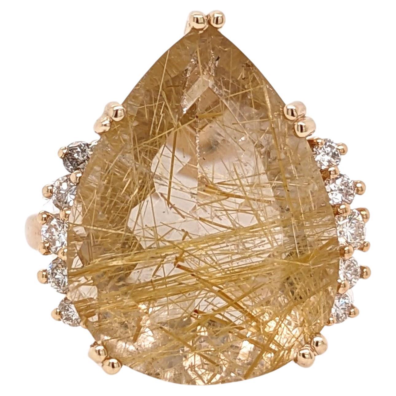 4.7ct Rutilated Quartz Ring w Earth Mined Diamonds in Solid 14K Gold ...