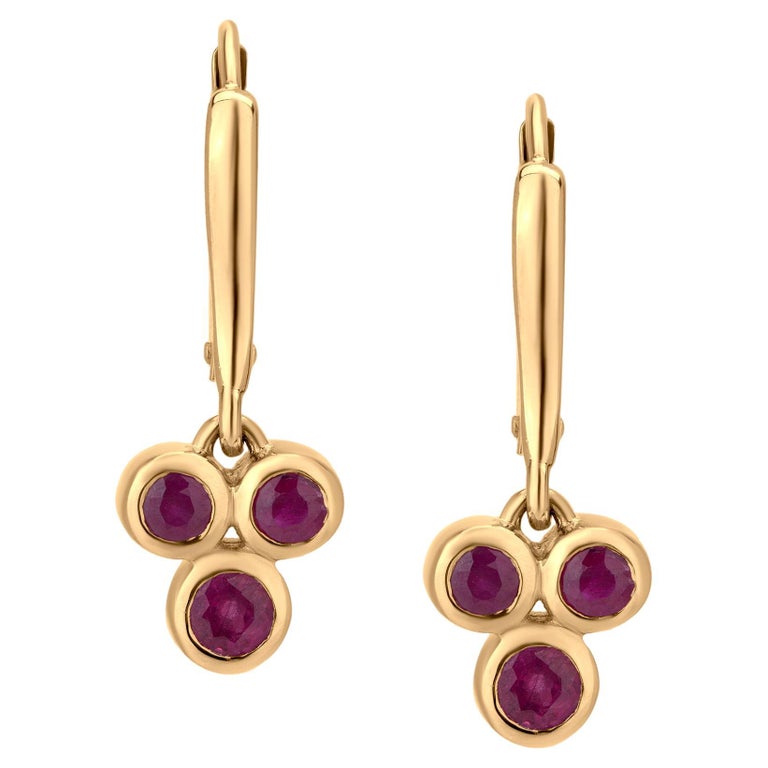.47ct. t.w. Ruby Three Stone Drop Earrings in 14k Yellow Gold at 1stDibs
