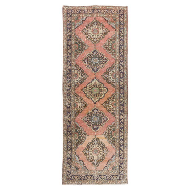 4.7x12.9 Ft Traditional Handmade Turkish Runner, Vintage Geometric ...