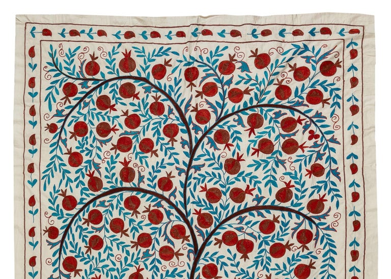 Pomegranate Tree Design Suzani Textile, Embroidered Silk Wall Hanging ...