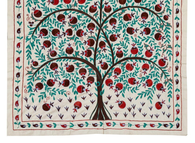 Pomegranate Tree Design Suzani Textile, Embroidered Silk Wall Hanging ...