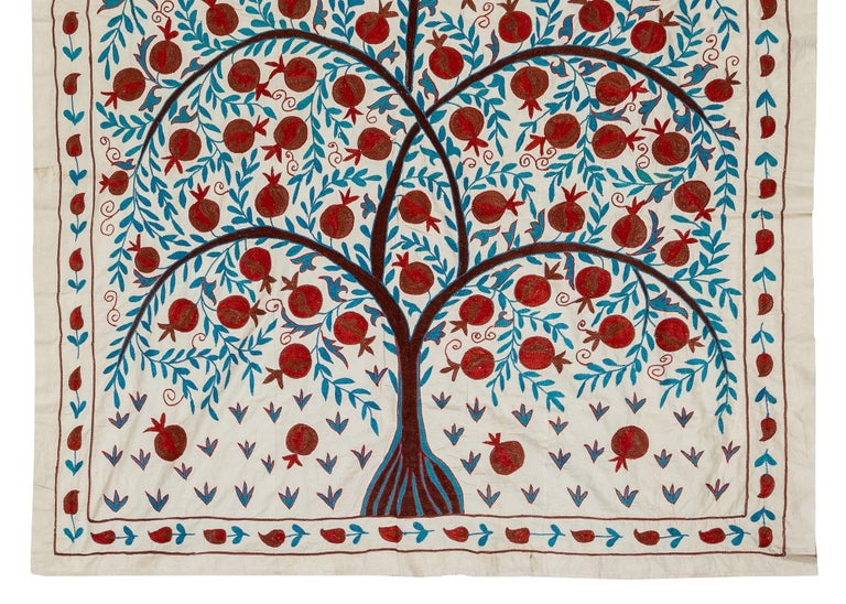 Pomegranate Tree Design Suzani Textile, Embroidered Silk Wall Hanging ...