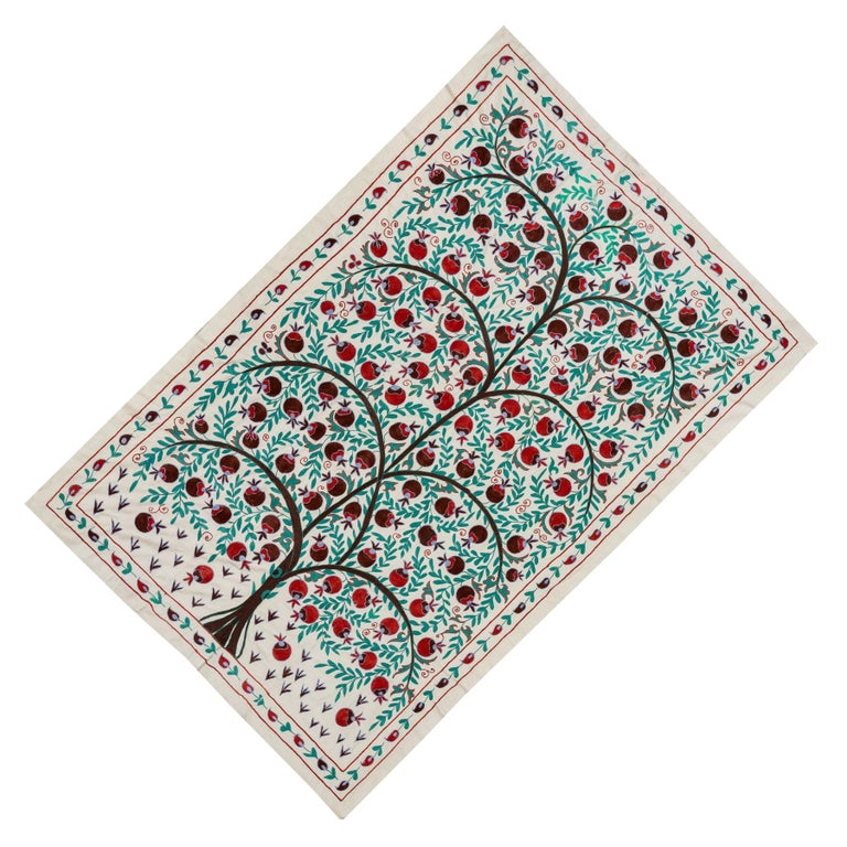 Pomegranate Tree Design Suzani Textile, Embroidered Silk Wall Hanging ...
