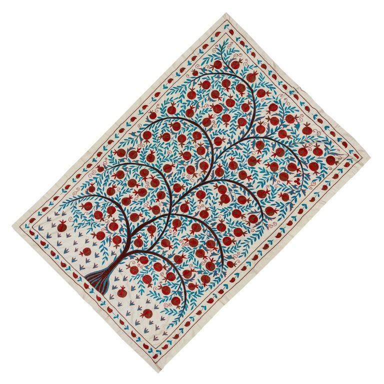 Pomegranate Tree Design Suzani Textile, Embroidered Silk Wall Hanging ...