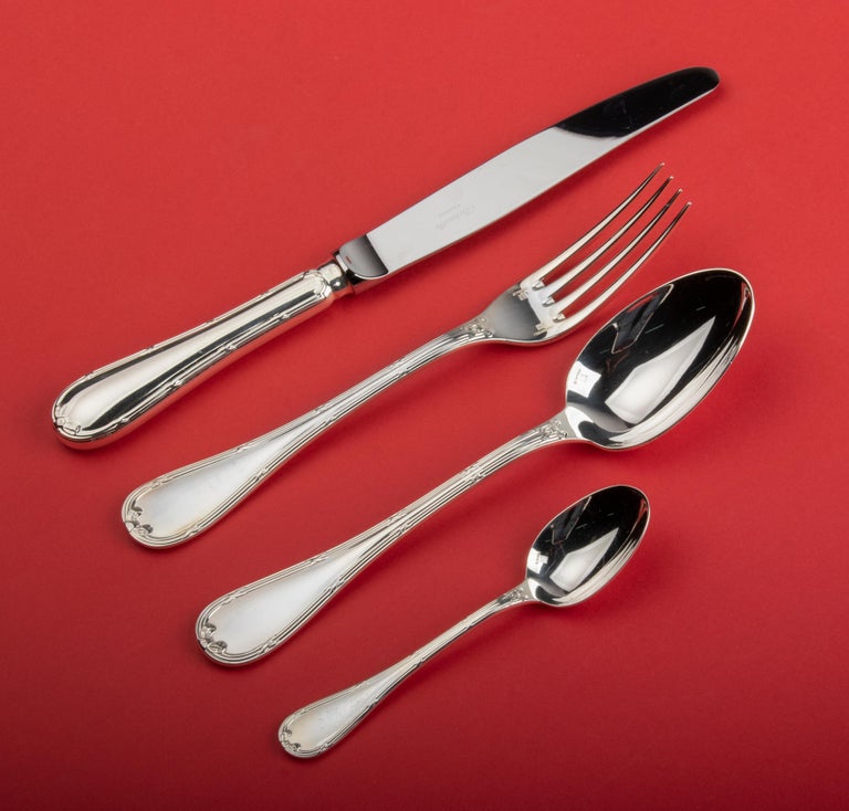 48-piece Set of Silver-plated Christofle Flatware - Rubans at 1stDibs