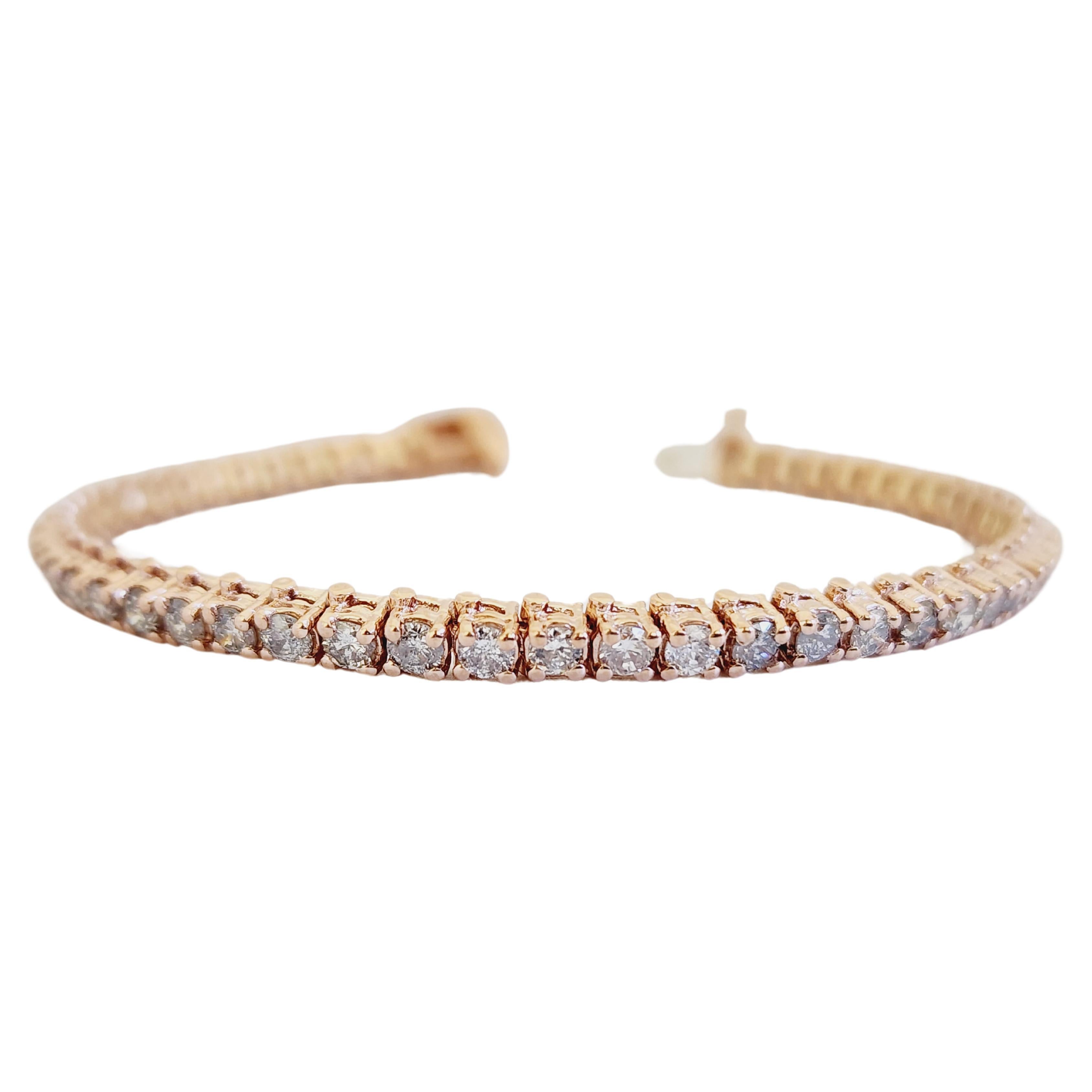 14.60 Carat Round Brilliant Cut Diamond Tennis Bracelet 14 Karat Yellow Gold For Sale at 1stDibs