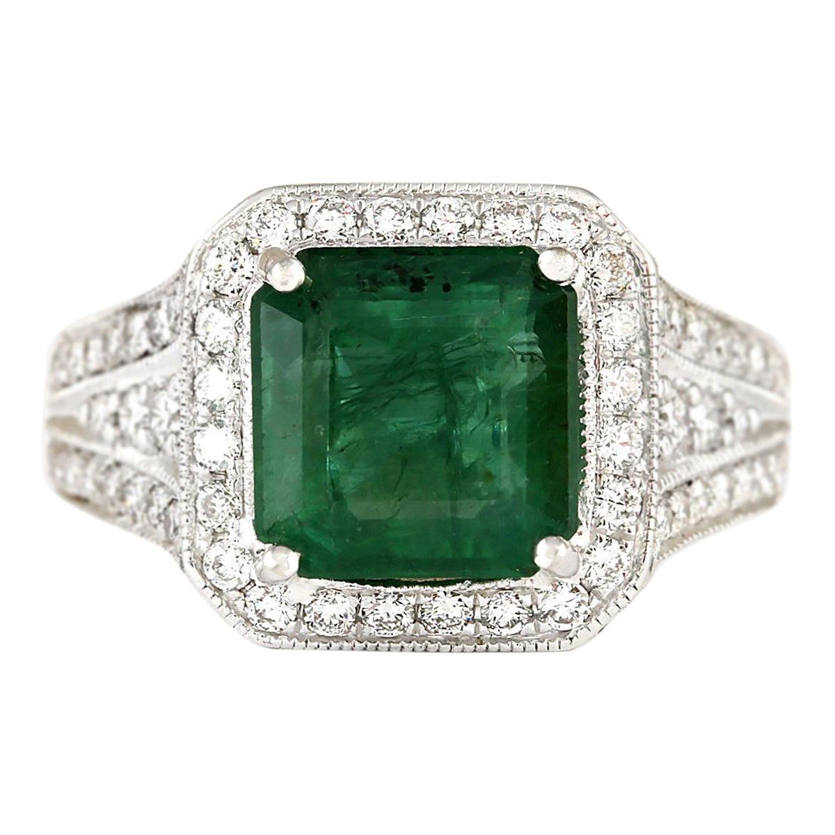 4.88 Carat Natural Emerald 18 Karat White Gold Diamond Ring For Sale ...