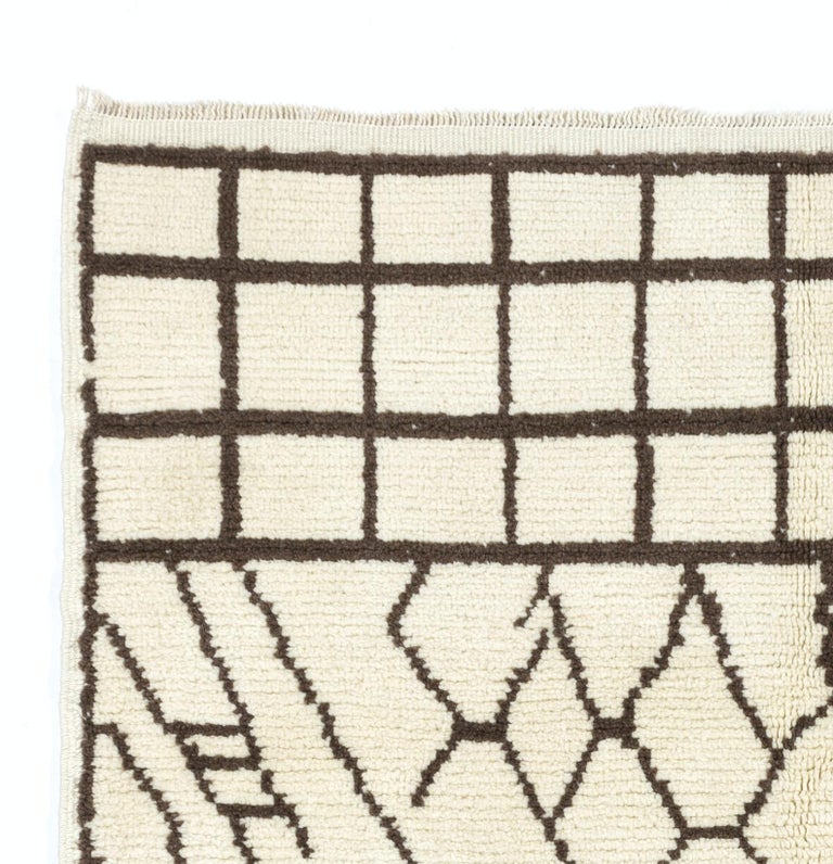 Ivory and Brown Color Handmade Berber Rug, 100% Wool Moroccan Rug For ...
