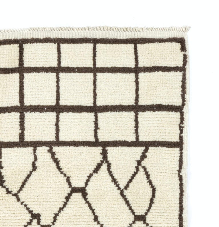 Ivory and Brown Color Handmade Berber Rug, 100% Wool Moroccan Rug For ...