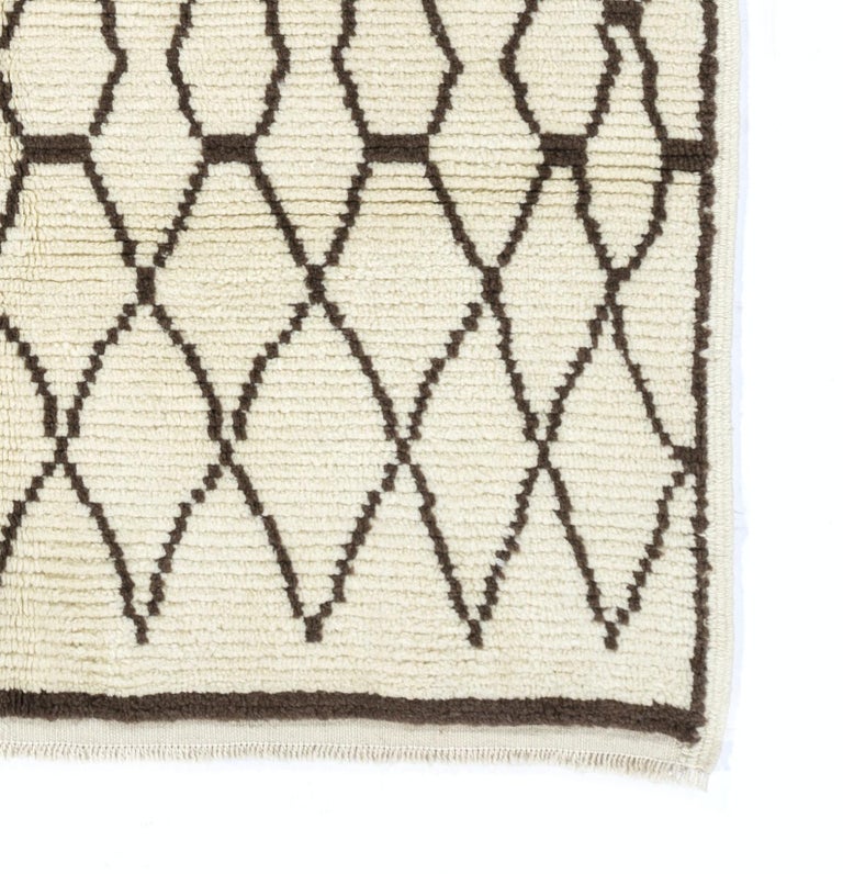 Ivory and Brown Color Handmade Berber Rug, 100% Wool Moroccan Rug For ...