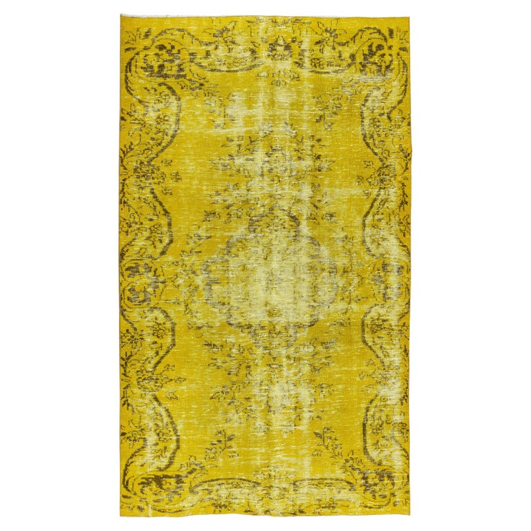 4.8x8 Ft Handmade 1960s Turkish Area Rug Over-Dyed in Yellow 4 Modern ...