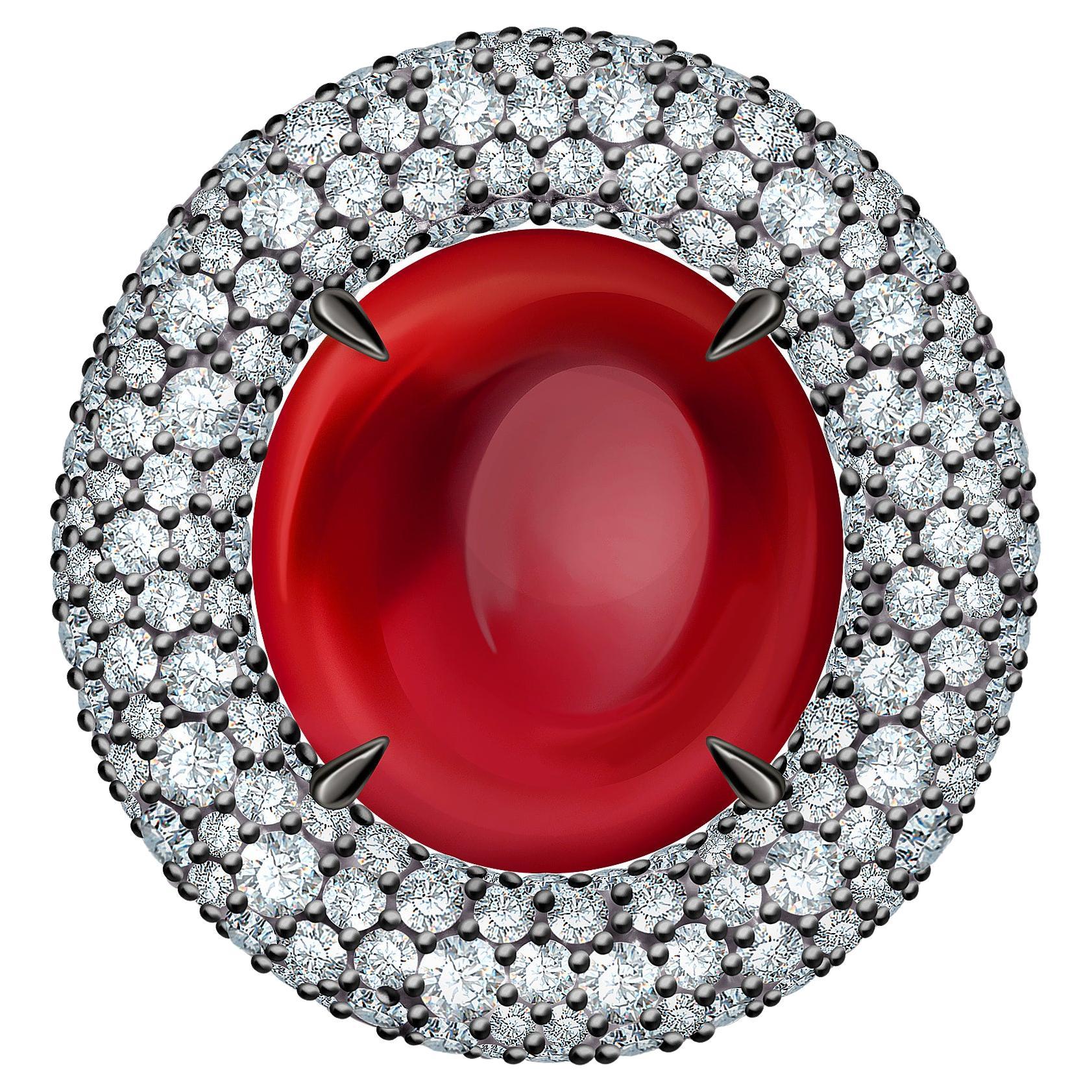 13 Carat Natural Tourmaline Rubellite Diamonds 18 Karat Black Gold Ring ...