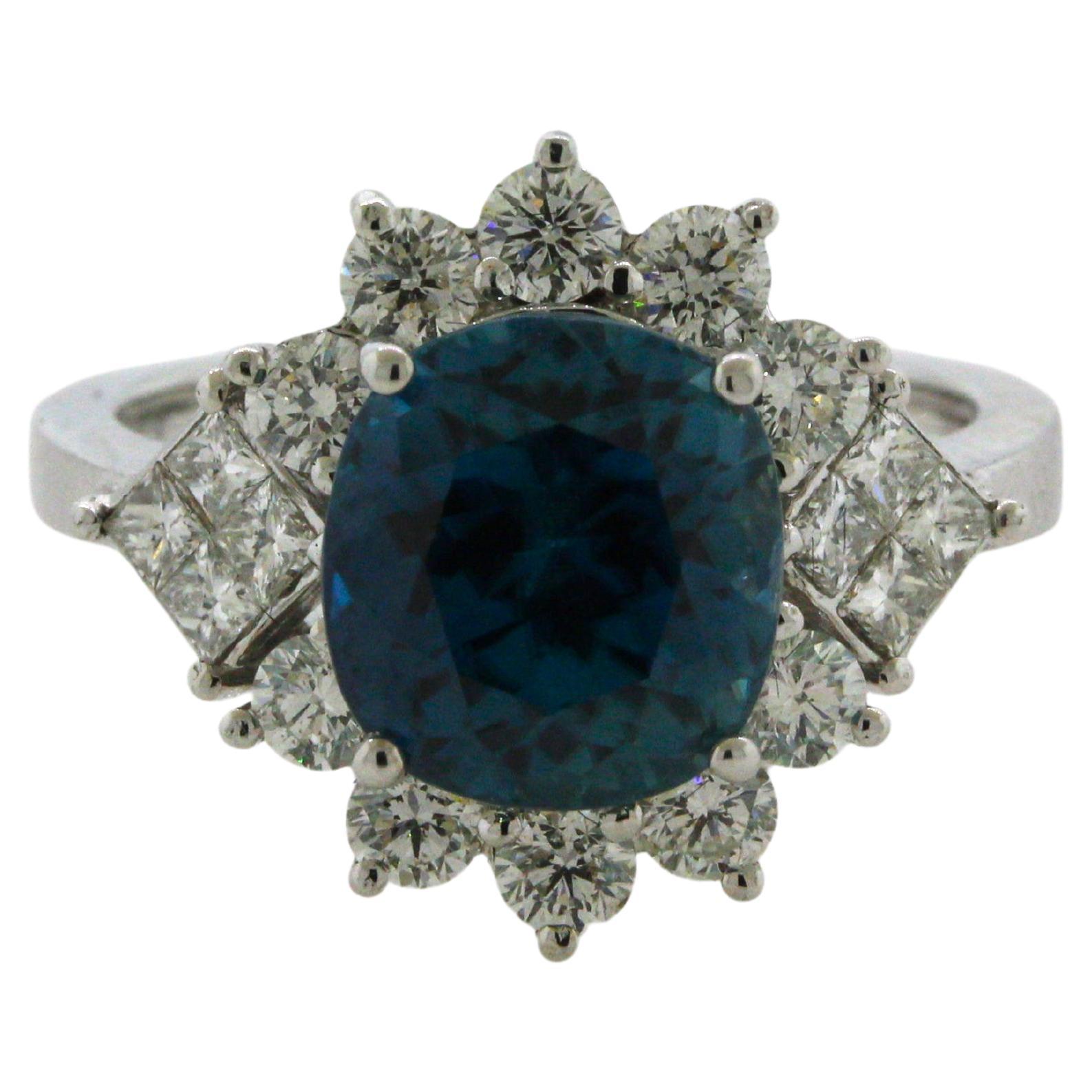 Platinum and Diamond Ring Centering a Very Fine Large Natural Blue ...