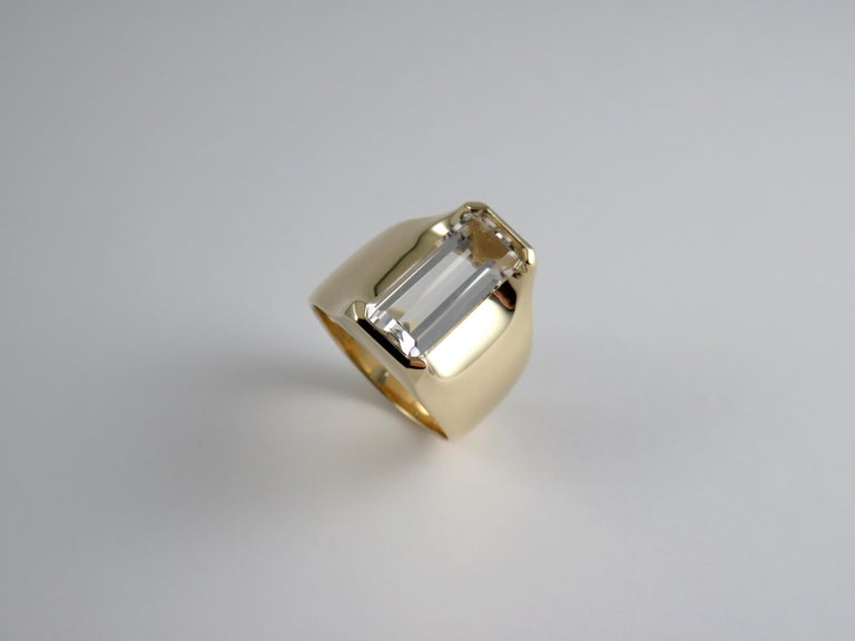 4.92 Carat Rectangle Clear Quartz 9k Yellow Gold Wide Style Ring For ...