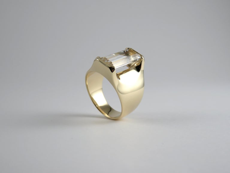 4.92 Carat Rectangle Clear Quartz 9k Yellow Gold Wide Style Ring For ...