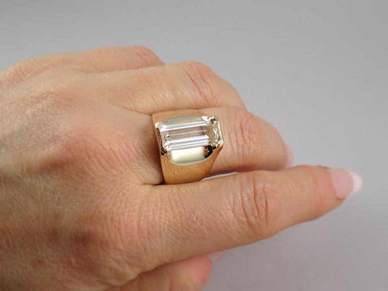 4.92 Carat Rectangle Clear Quartz 9k Yellow Gold Wide Style Ring For ...
