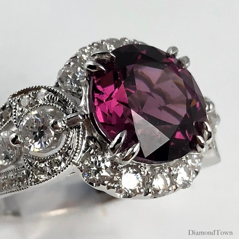 DiamondTown 4.93 Carat Round Raspberry Garnet and Diamond Ring For Sale ...
