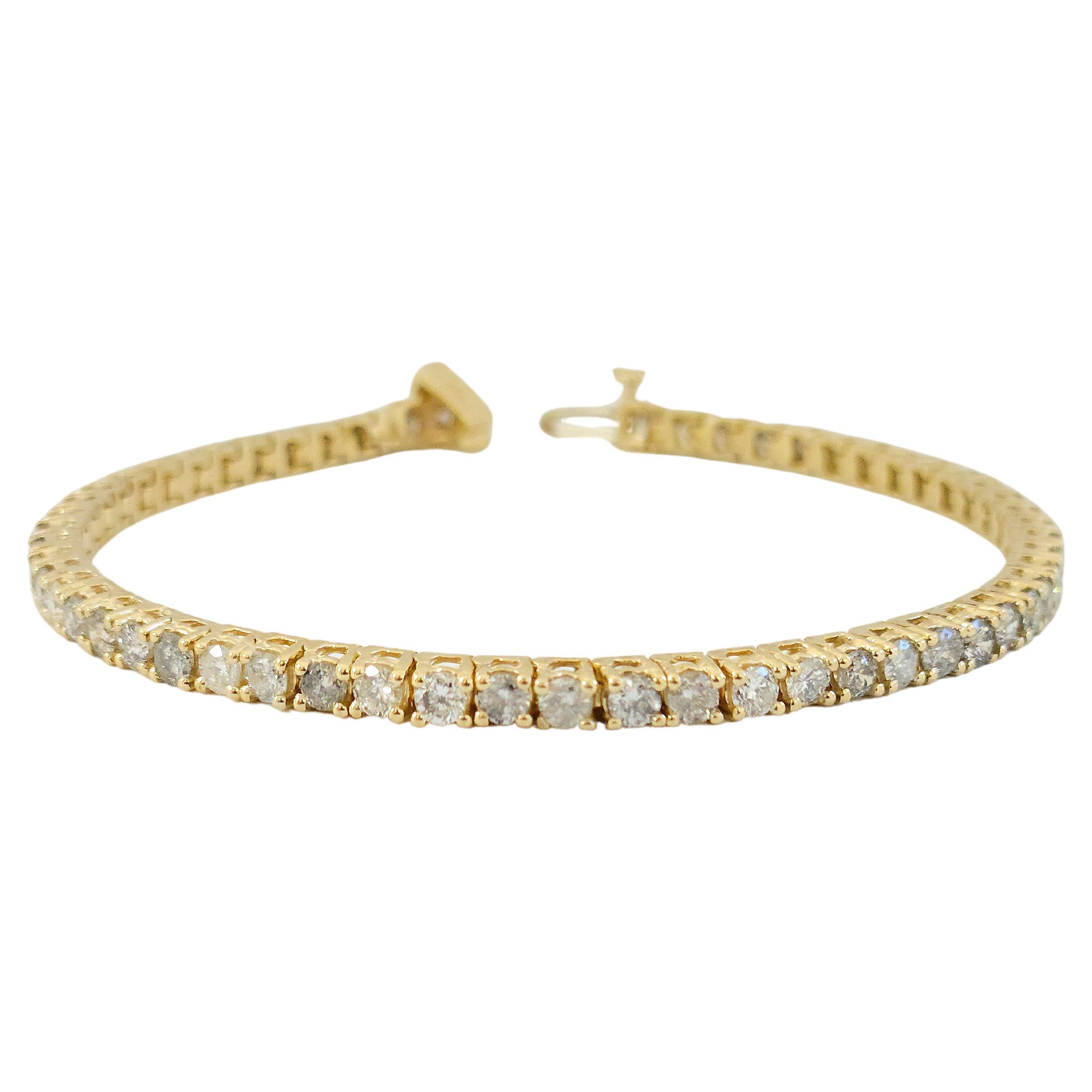 4 94carat Round Brilliant Cut Diamond Tennis Bracelet 14 Karat Yellow