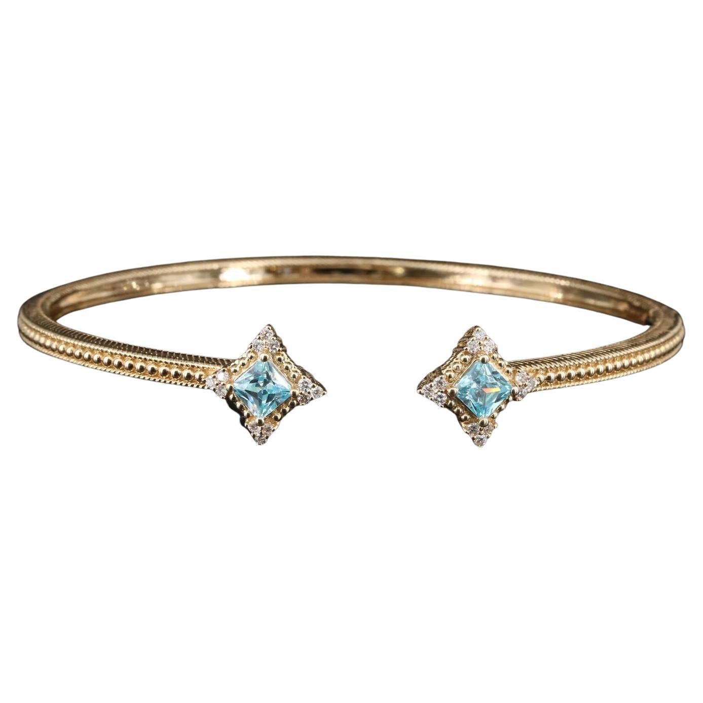 Judith Ripka Diamond Gold Bangle Bracelet For Sale at 1stDibs