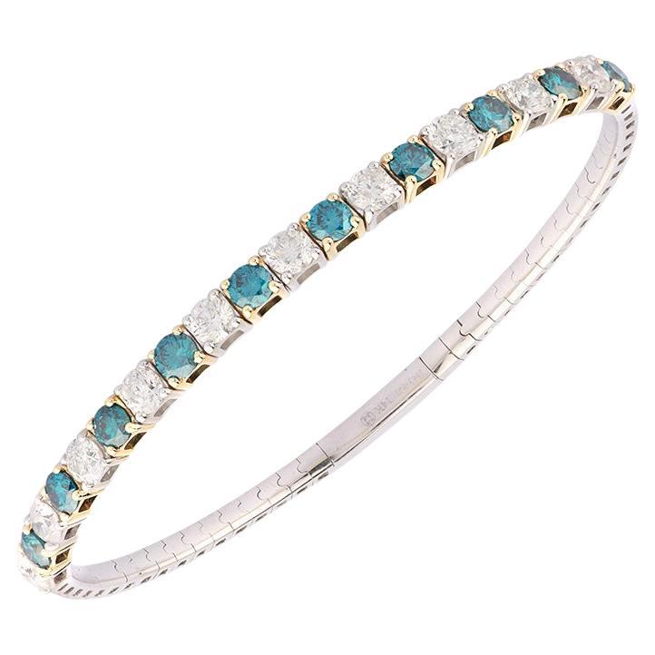 4.97ctw. Alternating White Diamond and Blue Diamond Flexible Bangle 14k ...