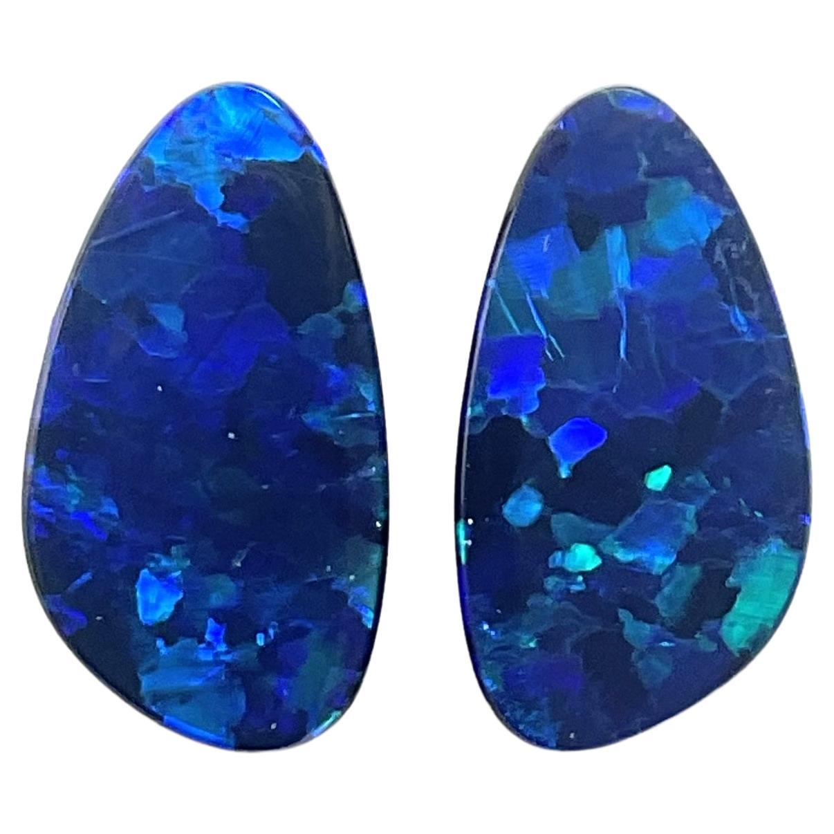 14.22 Carats Australian Opal Pair Royal Blue Flash play of Color Stone ...