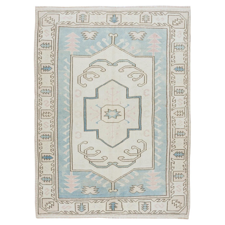 4.9x6.6 Ft Vintage HandKnotted Turkish Geometric Wool Area Rug for ...