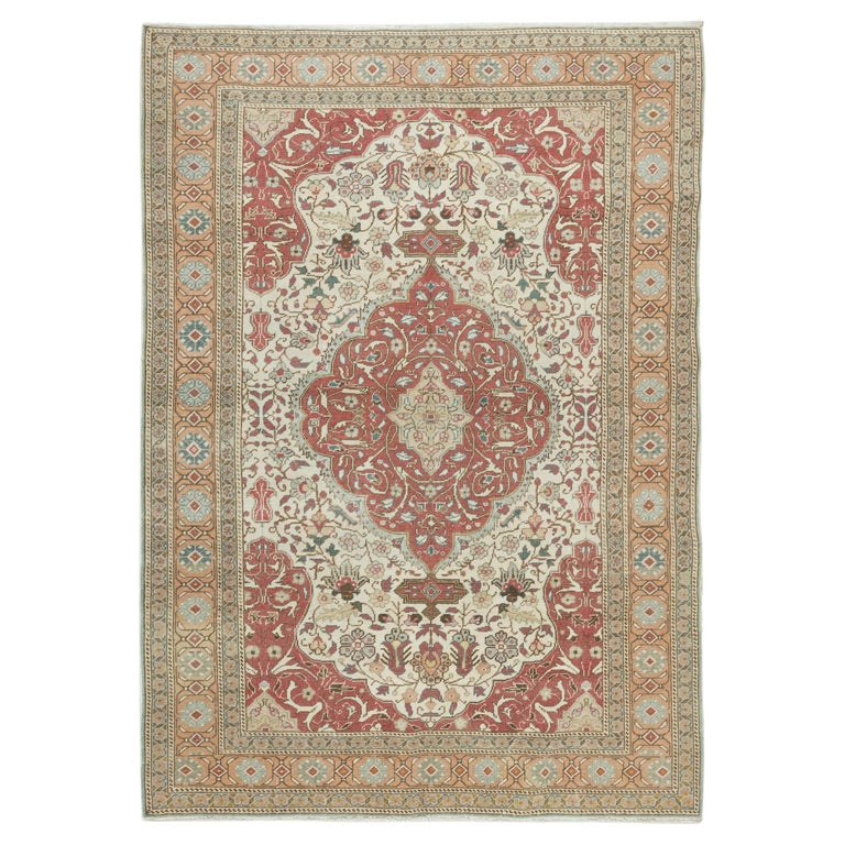 4.9x6.9 Ft Traditional Vintage Handmade Turkish Wool Rug with Medallion ...