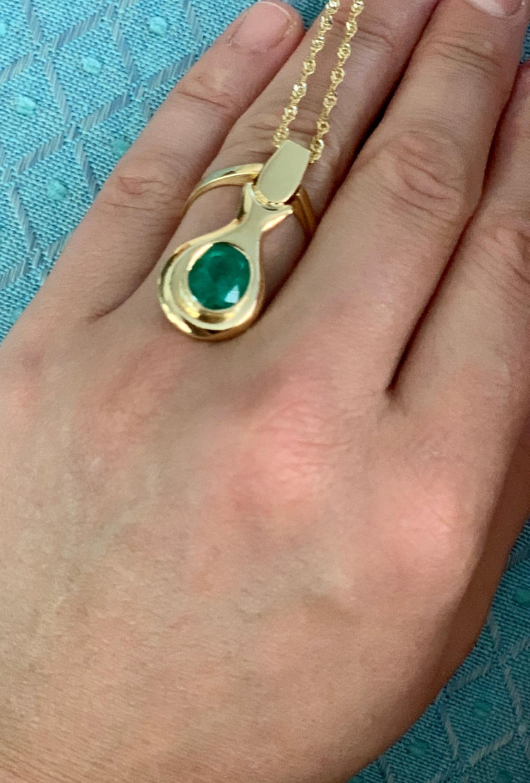 4Ct Colombian Emerald Pendent/Necklace 18 Karat Gold Estate Convertible ...