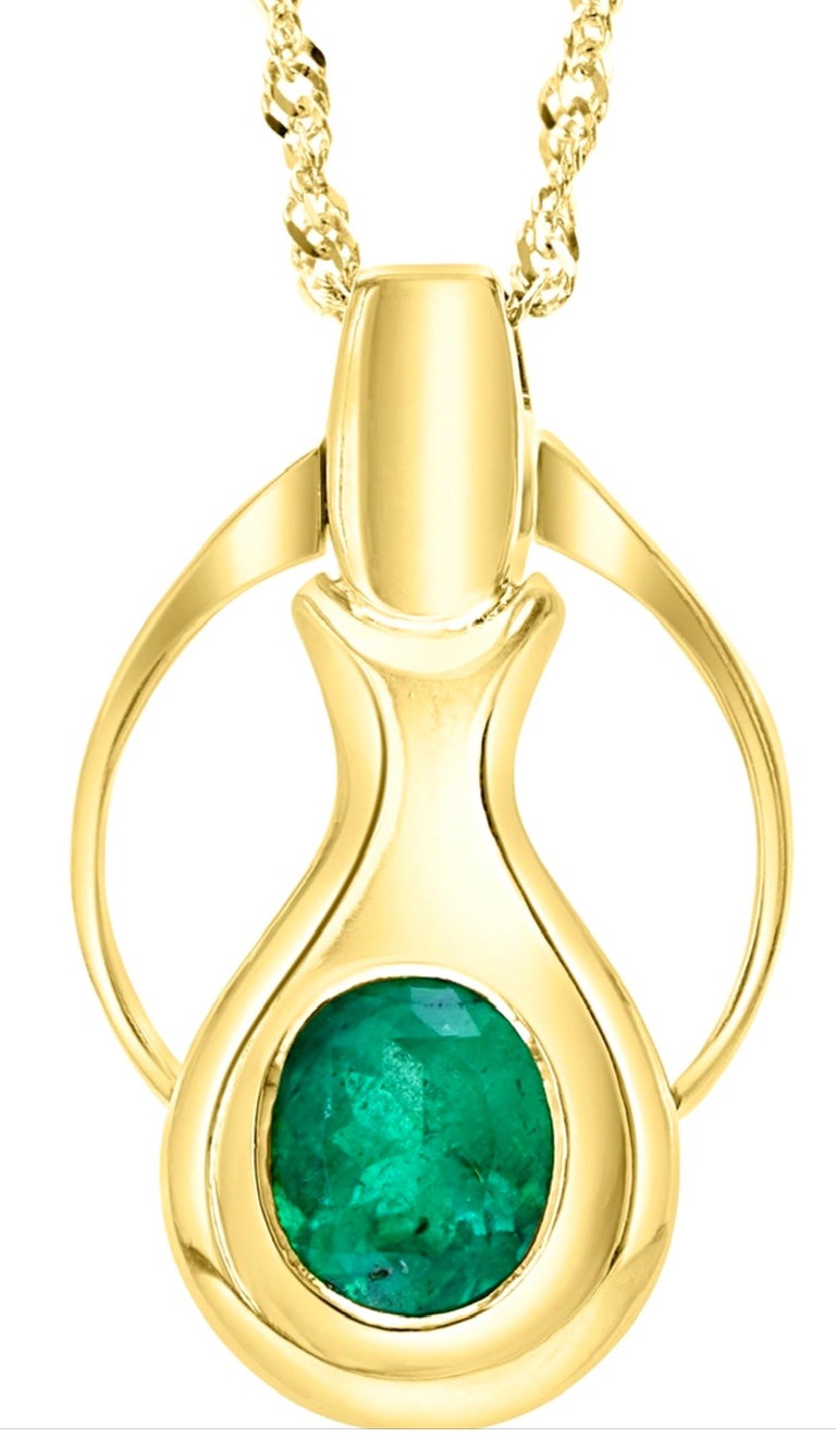 4Ct Colombian Emerald Pendent/Necklace 18 Karat Gold Estate Convertible ...