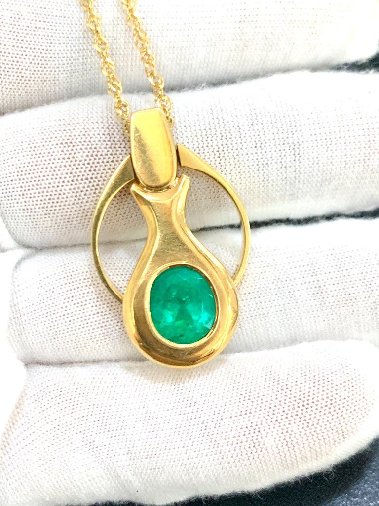 4Ct Colombian Emerald Pendent/Necklace 18 Karat Gold Estate Convertible ...