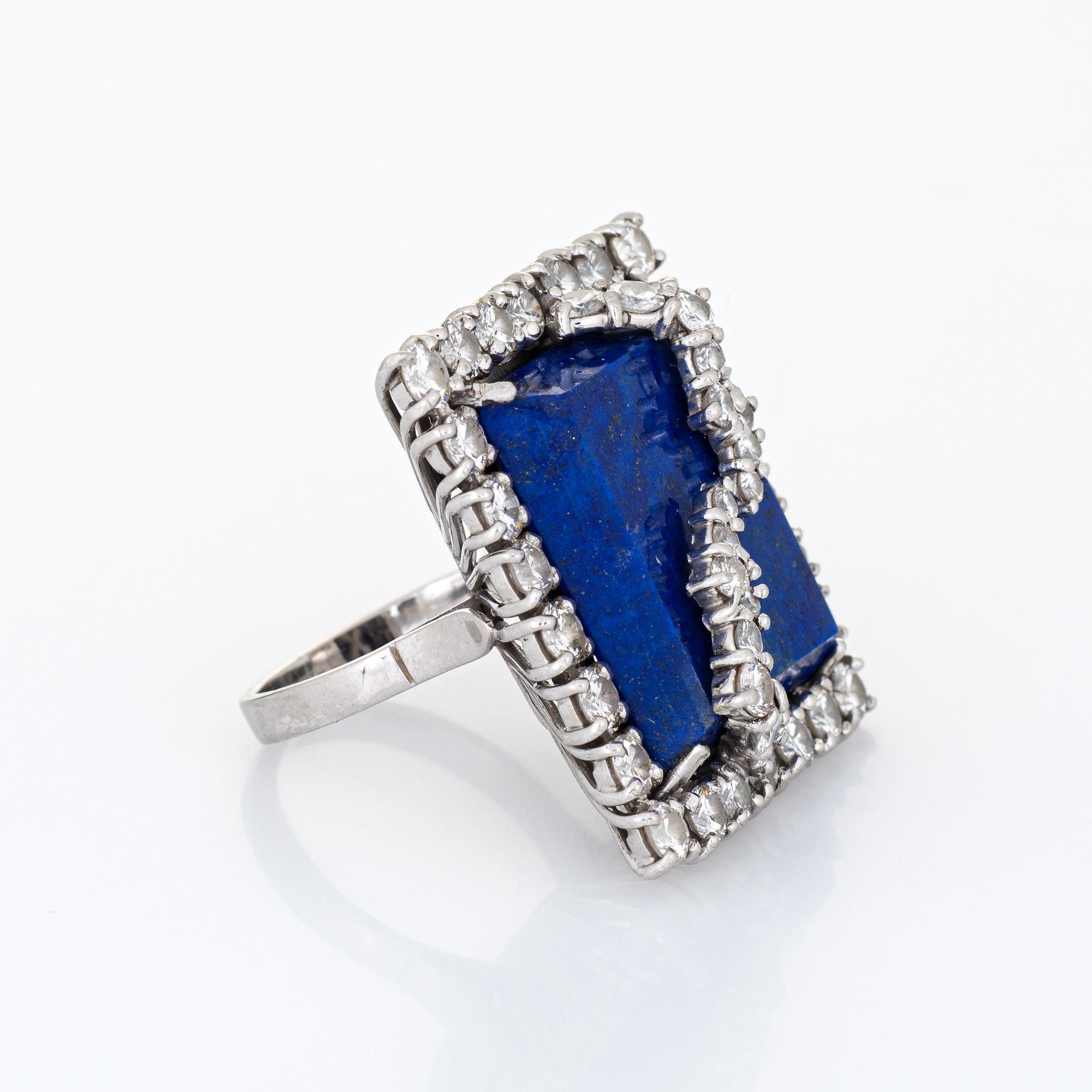 4ct Diamond Lightning Bolt Ring 18k Vintage Lapis Lazuli Square ...