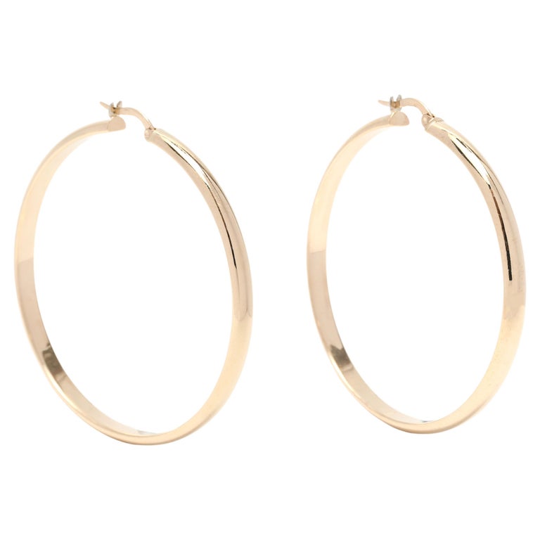 Large Gold Thin Hoop Earrings, 14K Yellow Gold For Sale at 1stDibs