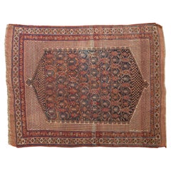 Antique Persian Haji Jalili Square Rug with Black and Brown Floral ...