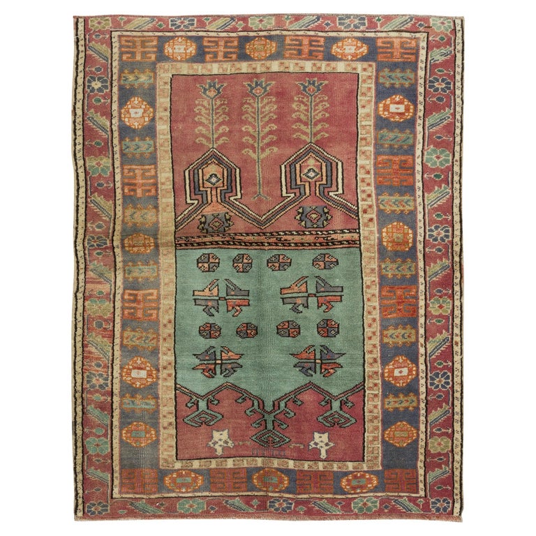 Vintage Handmade Turkish Accent Rug, 100% Wool, Geometric Pattern ...